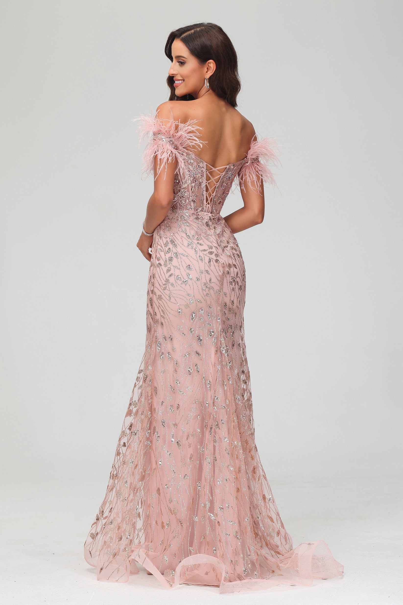 Off the Shoulder Bodycon Glitter Mermaid Sweep Train Gown – DUNTERY UK