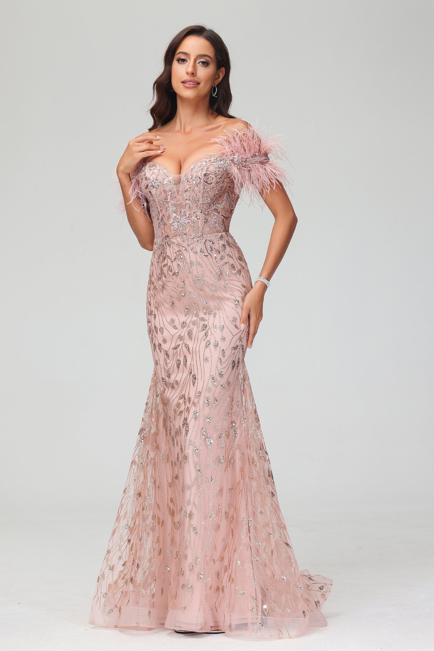 Off the Shoulder Bodycon Glitter Mermaid Sweep Train Gown – DUNTERY UK