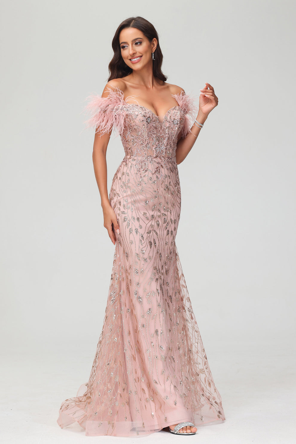 Off the Shoulder Bodycon Glitter Mermaid Sweep Train Gown – DUNTERY UK