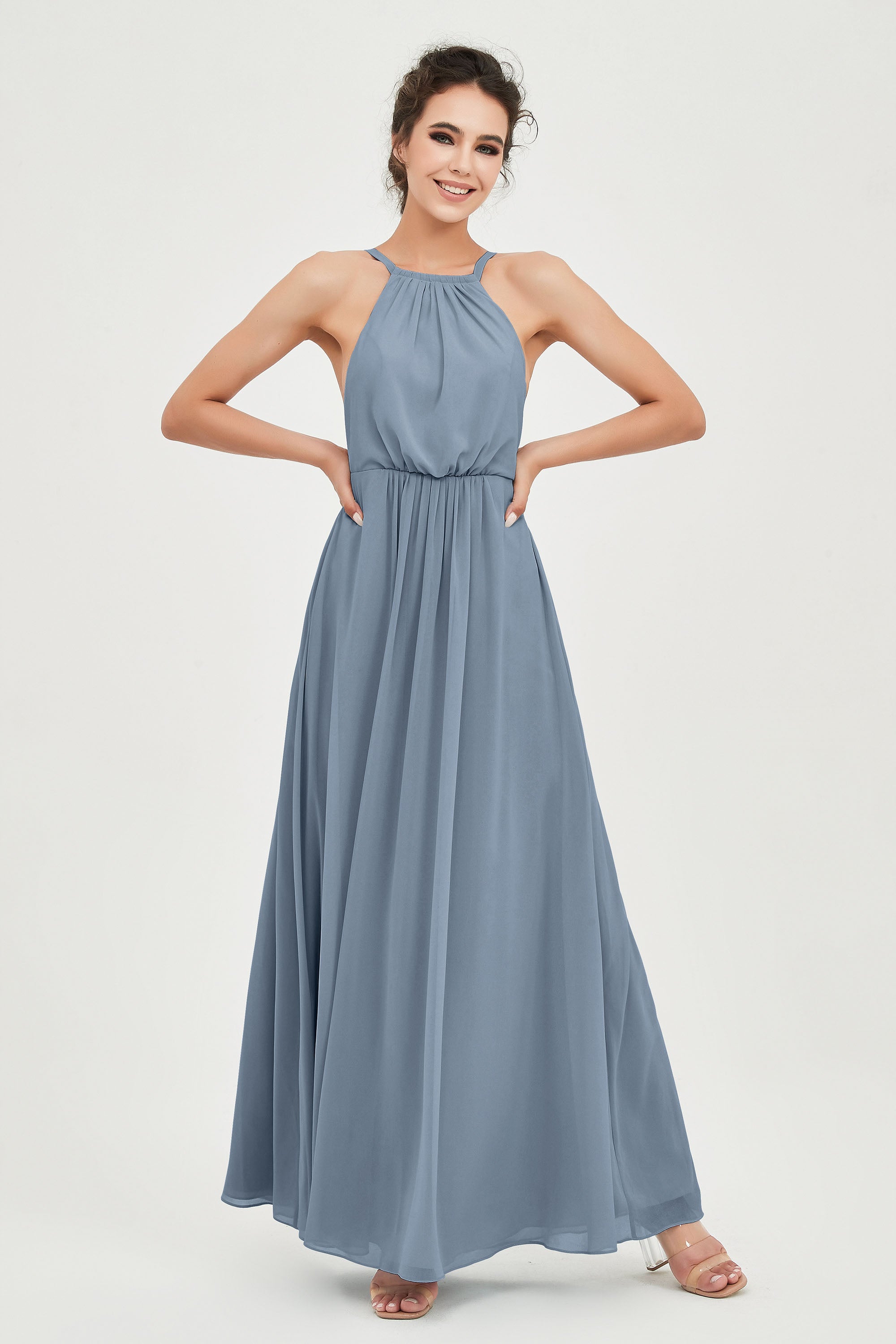 Chiffon Floor-Length A Line Halter Neckline Bridesmaid Dress – DUNTERY UK