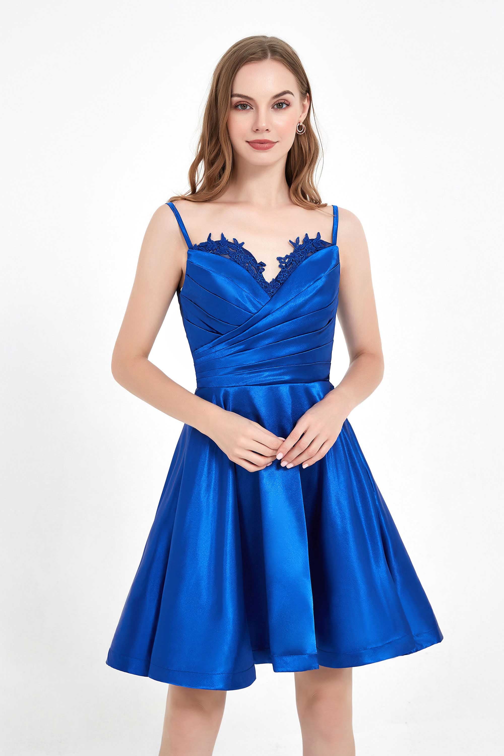 Applique Open Back Short Satin Dress – DUNTERY UK