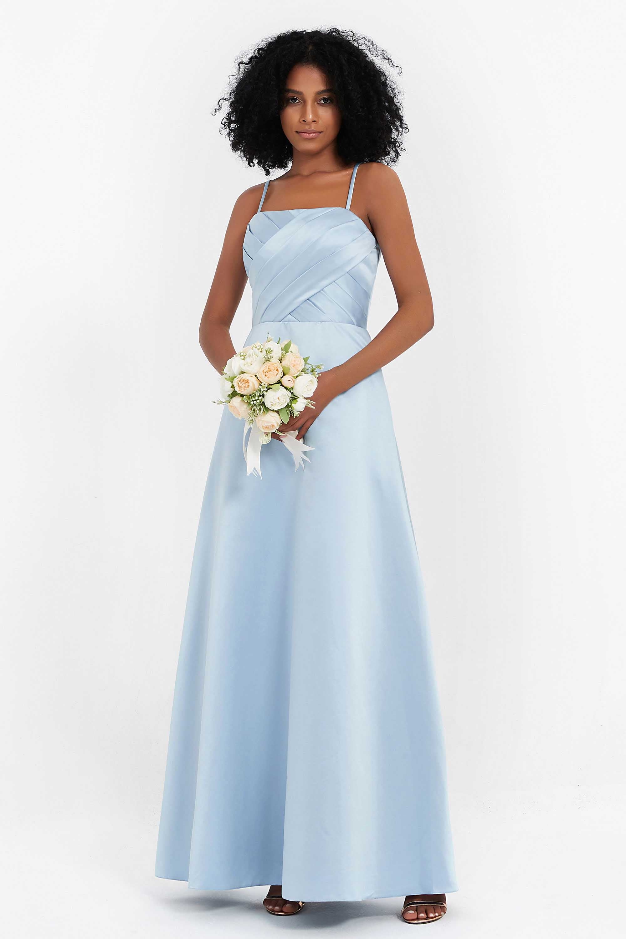 Square Neckline Pleated Bodice Satin Maxi Gown – DUNTERY UK